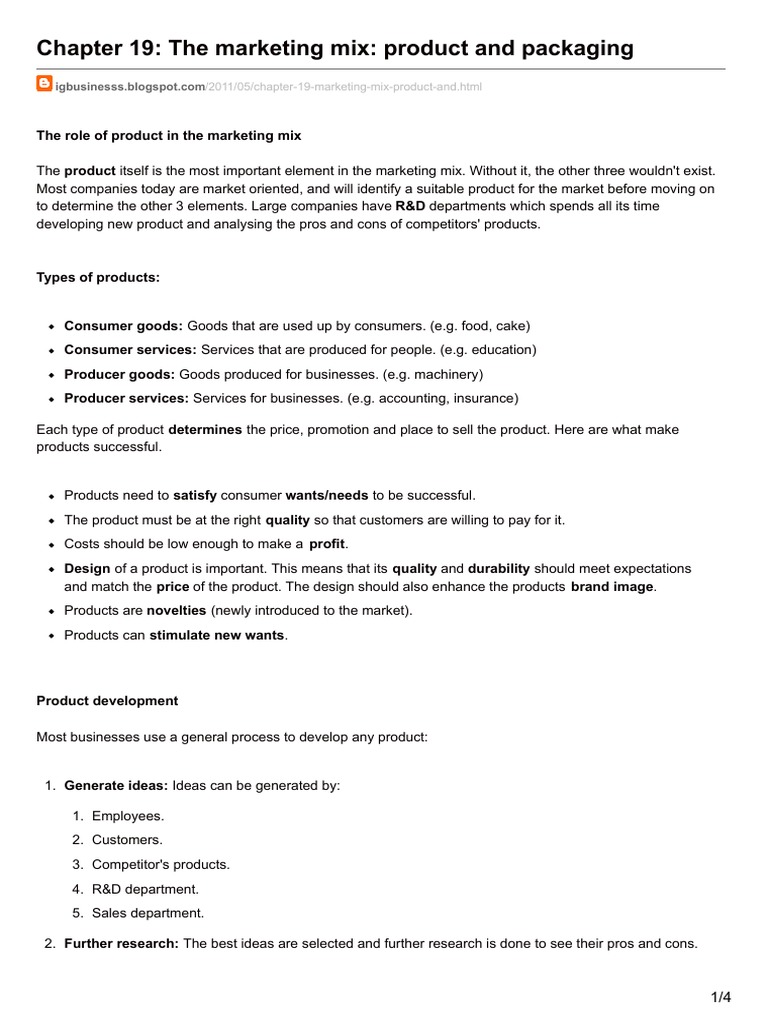 Chapter 19 The Marketing Mix Product and Packaging | PDF | Marketing ...