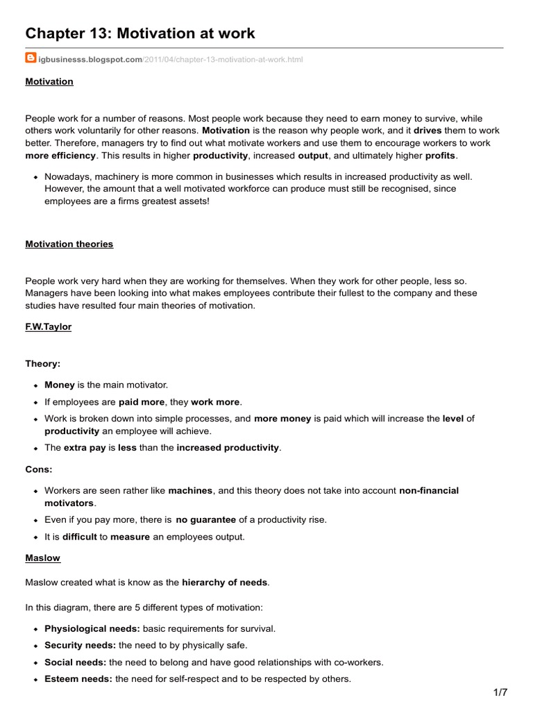 Chapter 13 Motivation at Work | PDF | Motivational | Motivation