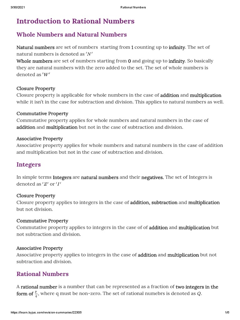 Introduction To Rational Numbers: Whole Numbers and Natural Numbers ...