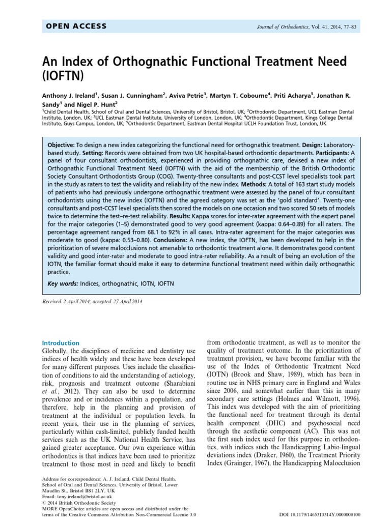 Ioftn Index | PDF | Orthodontics | Periodontology