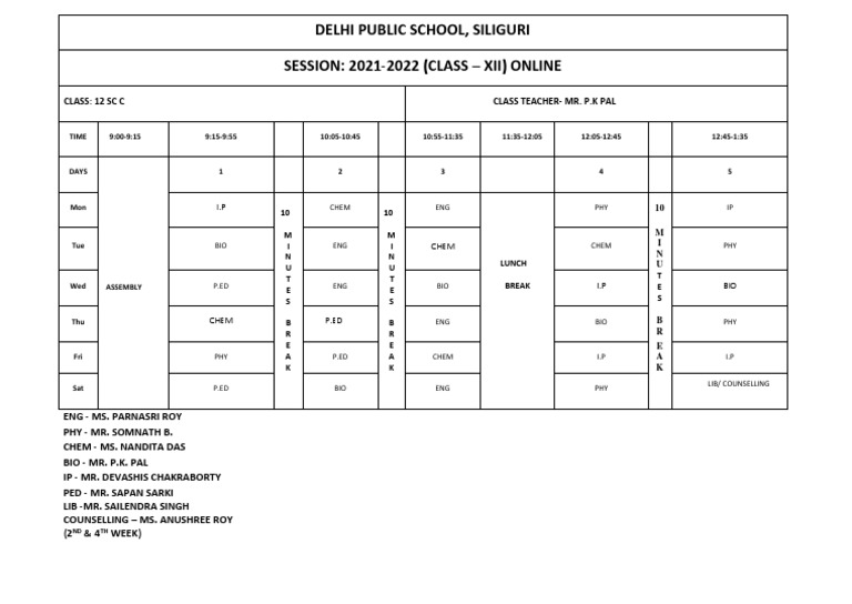 Delhi Public School, Siliguri SESSION: 2021-2022 (CLASS - XII) ONLINE | PDF