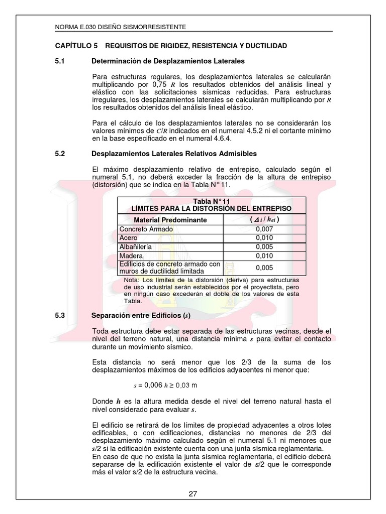 Norma E.030 diseño sismorresistente requisitos rigidez resistencia ductilidad | PDF | Hormigón ...