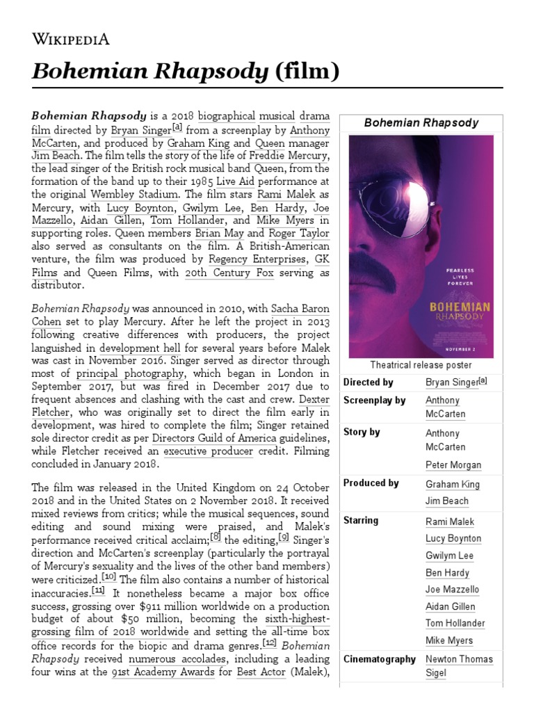 Bohemian Rhapsody (Film) - Wikipedia | PDF
