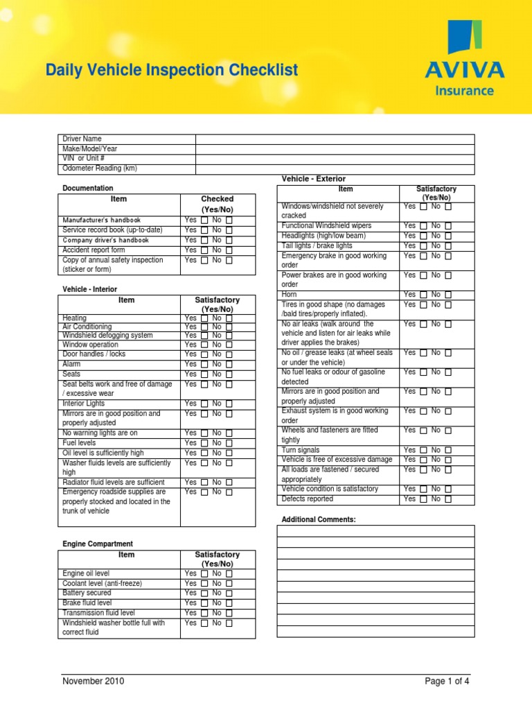 Daily Vehicle Inspection Checklist - 1 | PDF | Vehicles | Truck