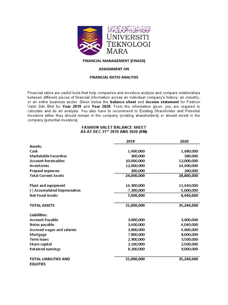 Assignment Financial Ratio Fin420 | PDF | Balance Sheet | Financial Ratio