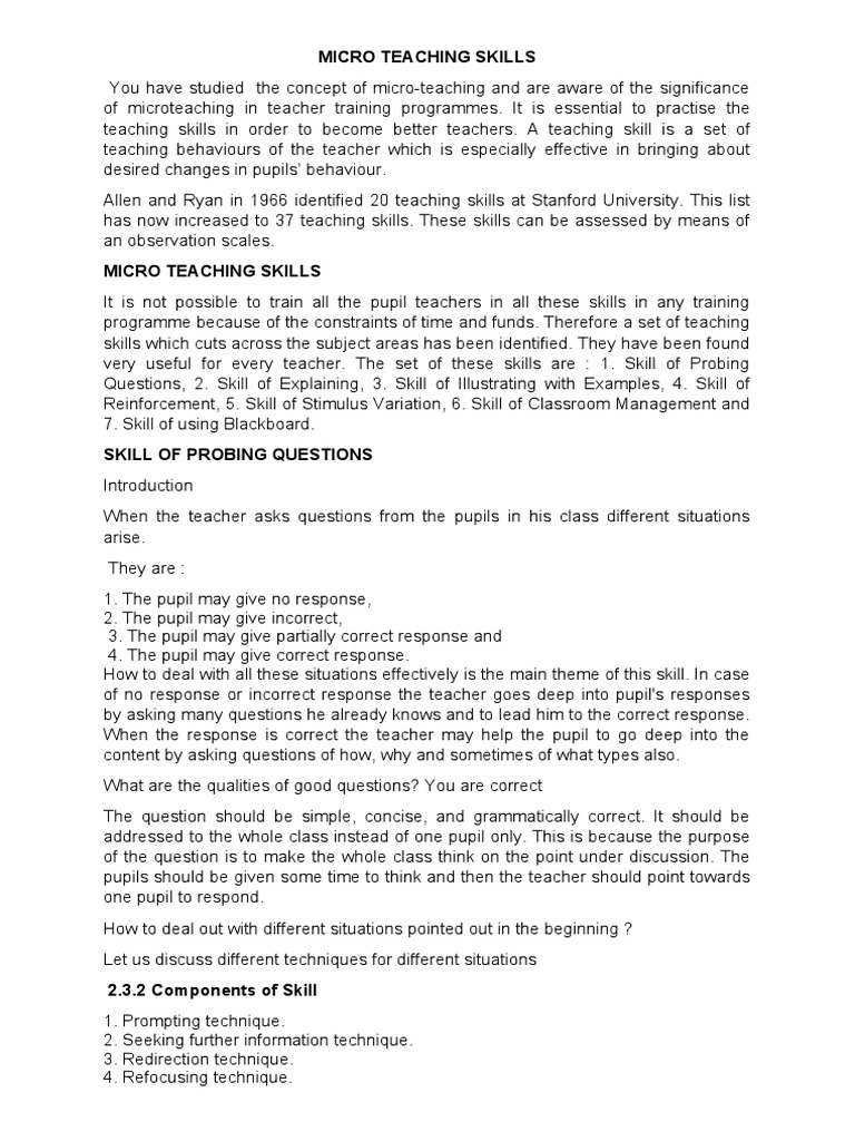 Micro Teaching Skills | PDF | Teachers | Attention