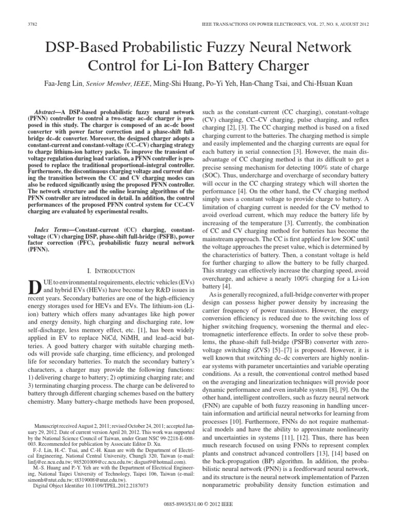 DSP-Based Probabilistic Fuzzy Neural Network Control For Li-Ion Battery Charger | PDF | Battery ...