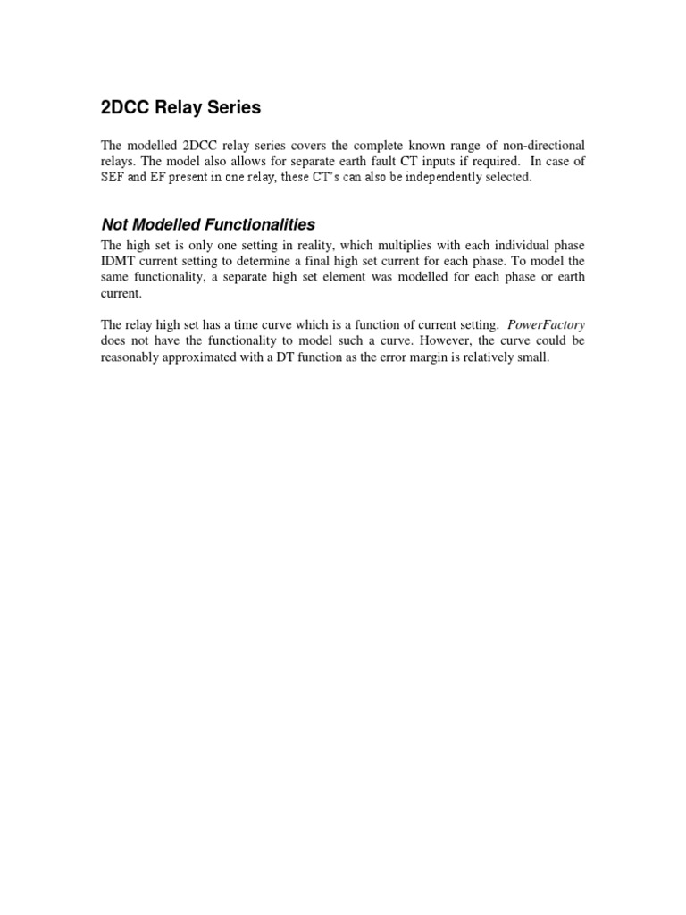 2DCC Relay Series: Not Modelled Functionalities | PDF