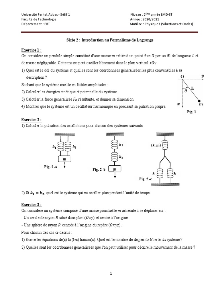 TD | PDF | Pendule (physique) | Masse