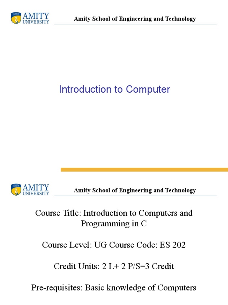 Introduction To Computer: Amity School of Engineering and Technology | Download Free PDF | Input ...