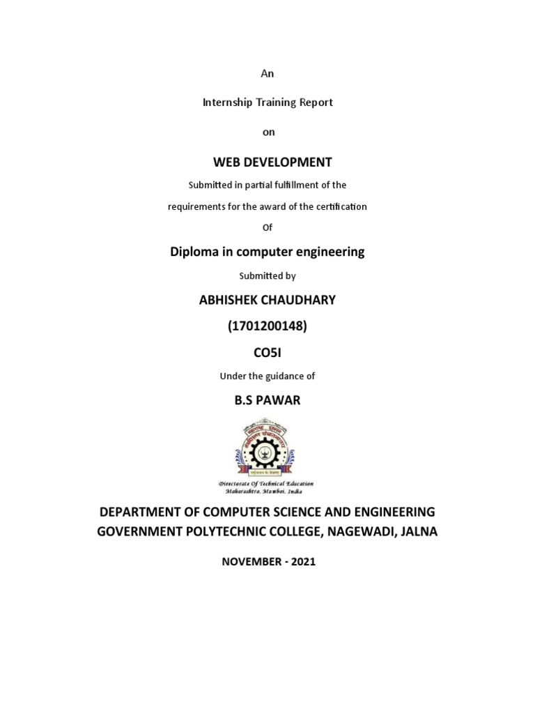 Web Development: An Internship Training Report On | PDF | Computing ...