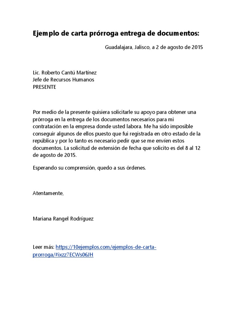 Ejemplo de Carta Prórroga Entrega de Documentos | PDF | Crecimiento ...