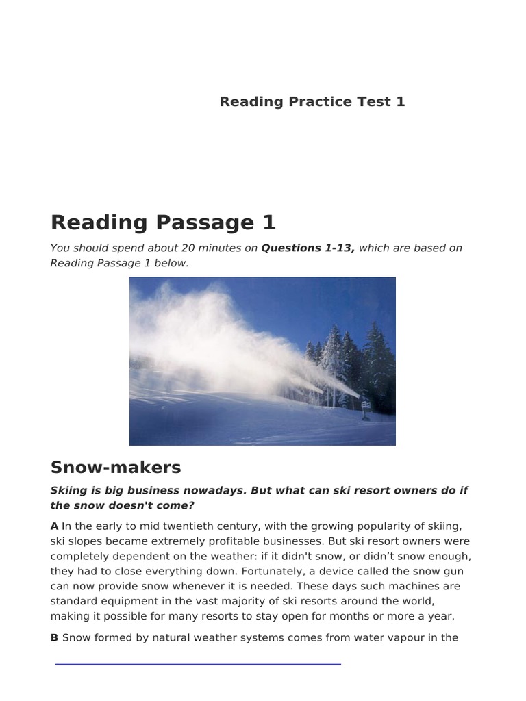 Reading Passage 1: Snow-Makers | PDF | Snow | Ethology
