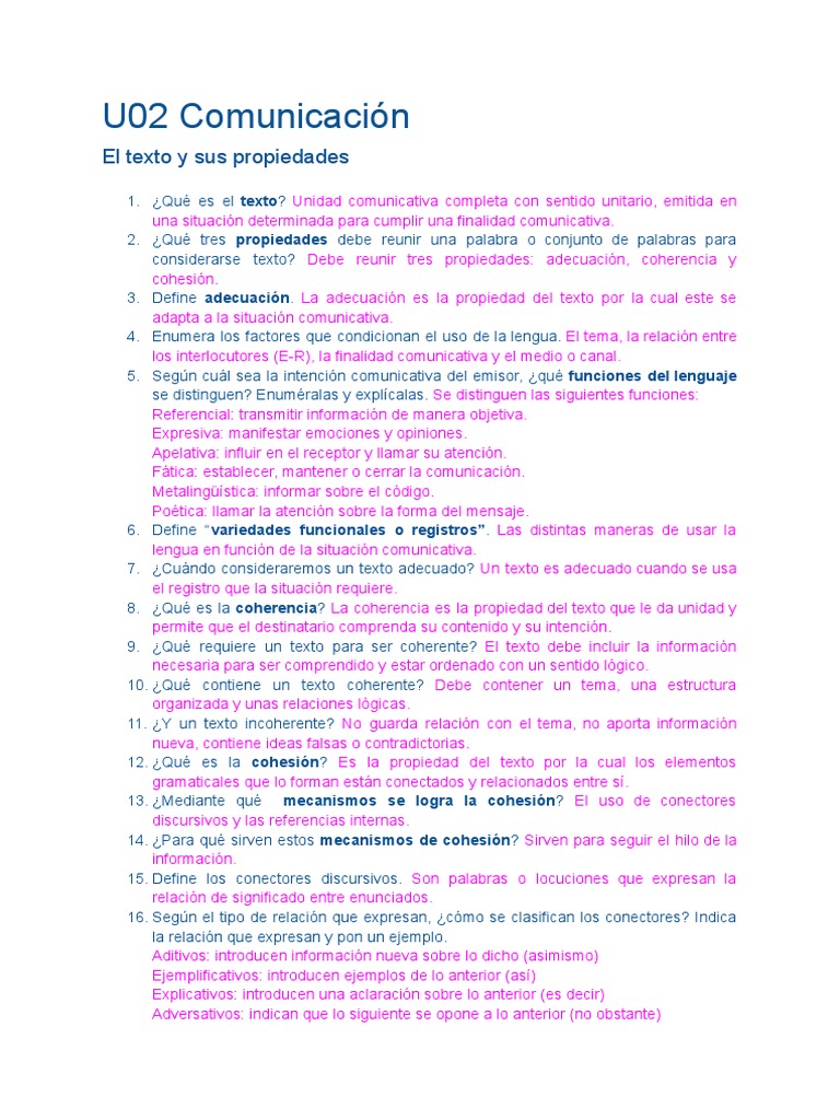 Sol - U02 Com - Texto y Sus Propiedades | PDF | Comunicación | Palabra