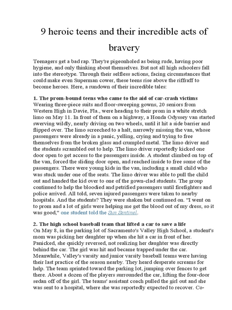 9 Heroic Teens and Their Incredible Acts of Bravery | PDF