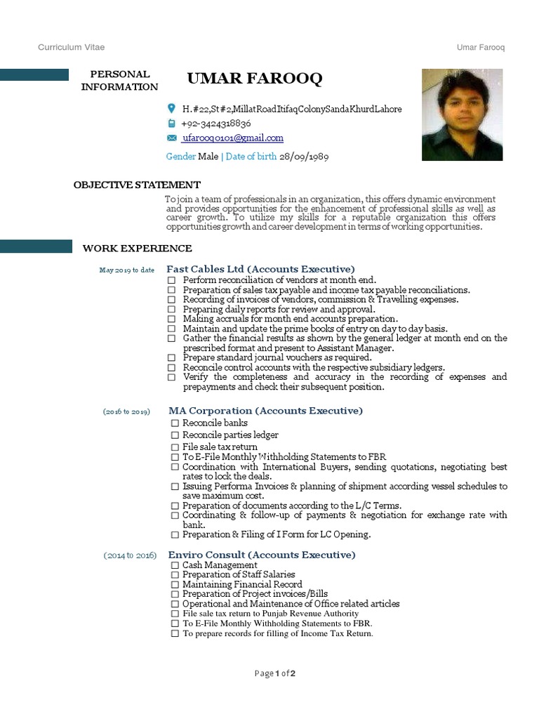 Umar Farooq: Personal Information | PDF | Accounts Payable | Accounting