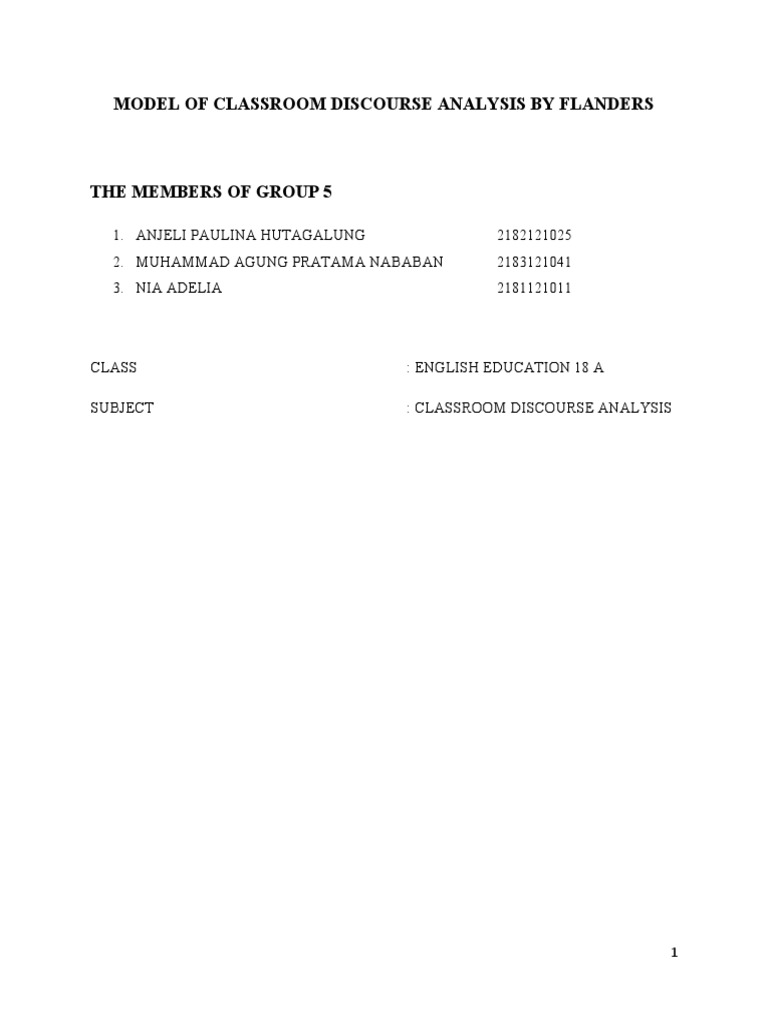 Model of Classroom Discourse Analysis by Flanders | PDF | Discourse | Communication