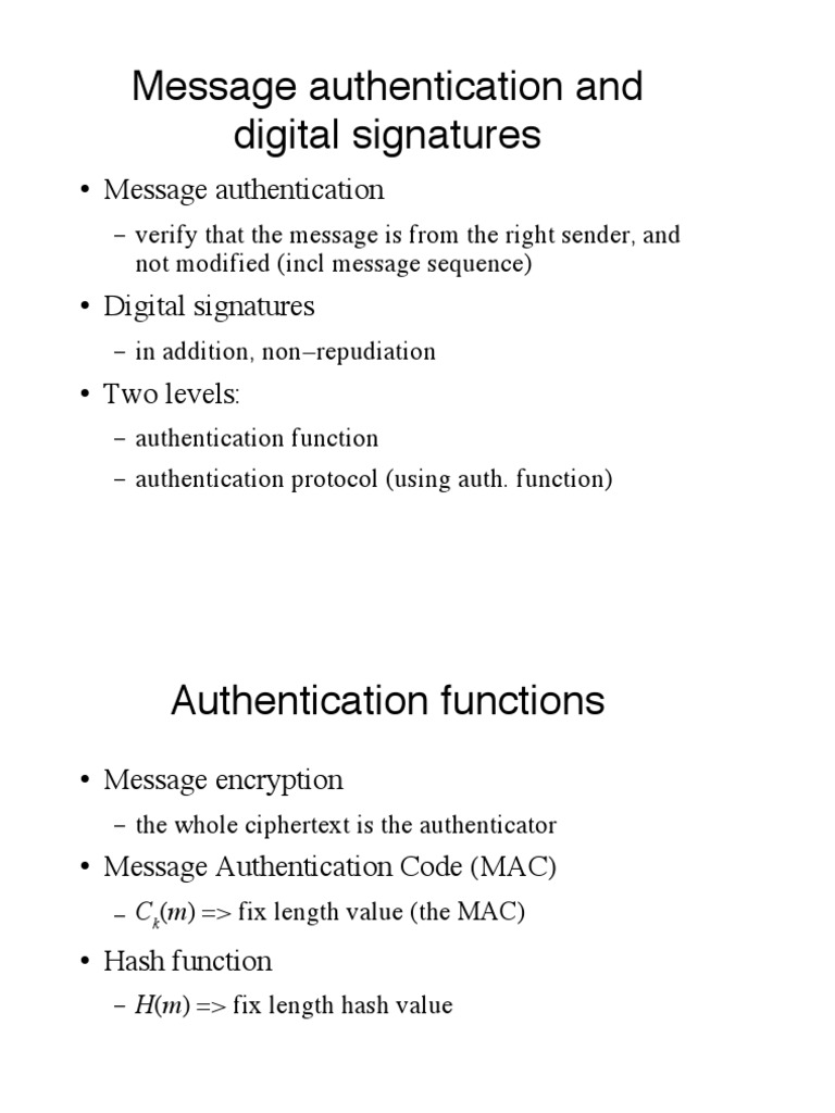 Message Authentication and Digital Signatures | PDF | Public Key Cryptography | Public Key ...