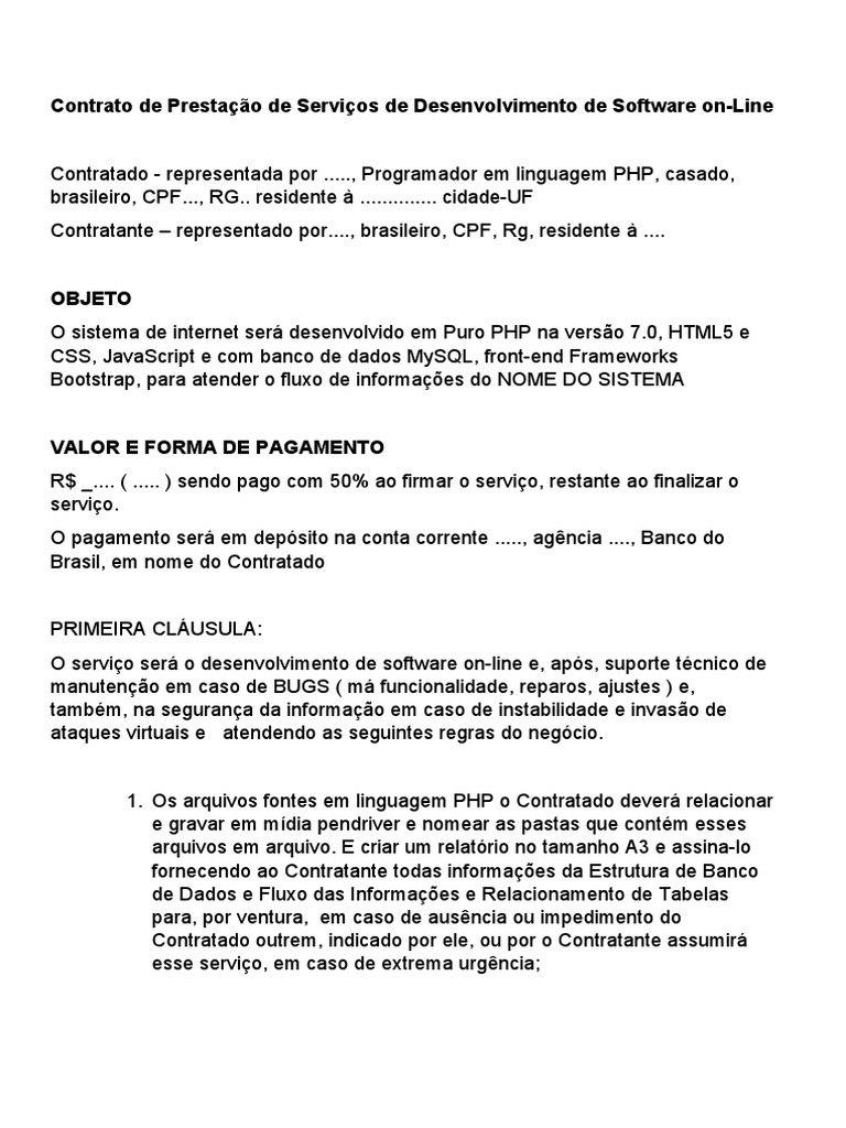 Contrato de Prestação de Serviços de Desenvolvimento de Software On ...