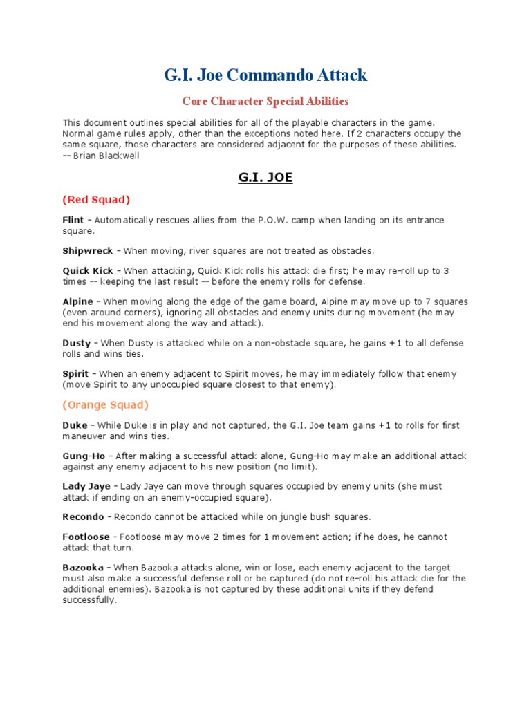 GI JOE Commando Attack - Special Abilities (Core Characters) | PDF | G ...