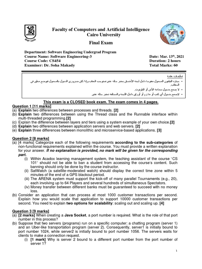 Faculty of Computers and Artificial Intelligence Cairo University Final Exam | PDF | Port ...