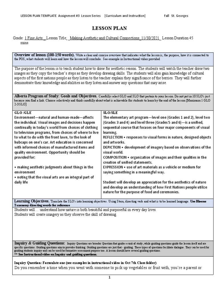 Lesson Plan: Overview of Lesson (100-150 Words) | PDF | Lesson Plan ...
