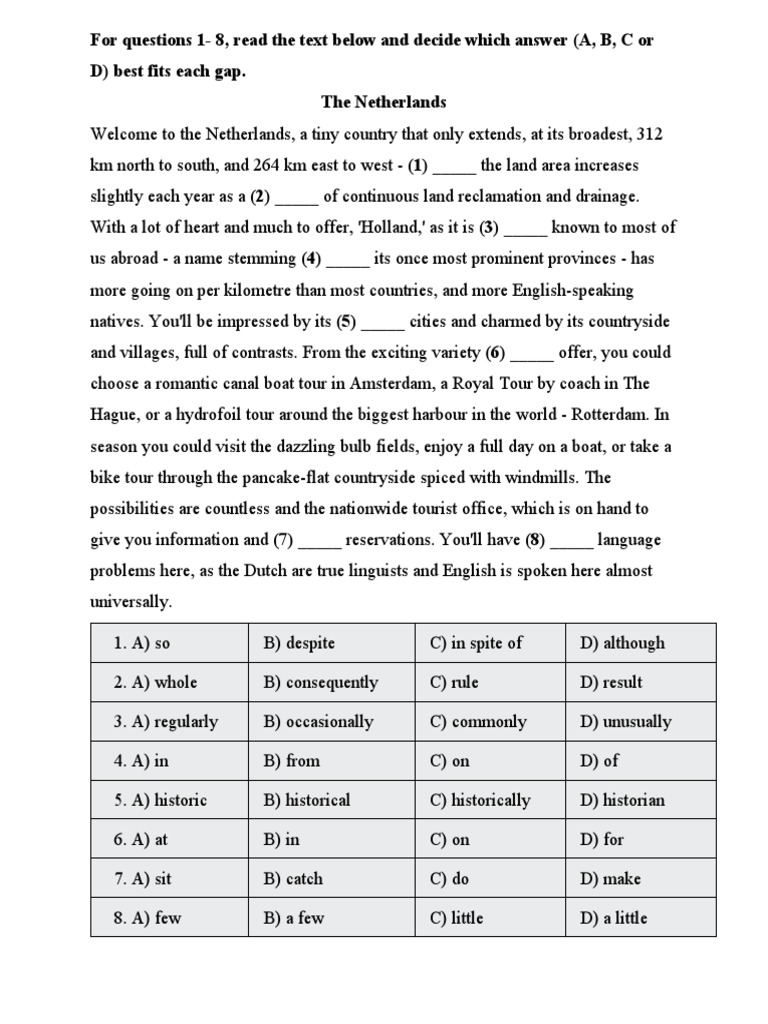 For Questions 1-8, Read The Text Below and Decide Which Answer (A, B, C ...