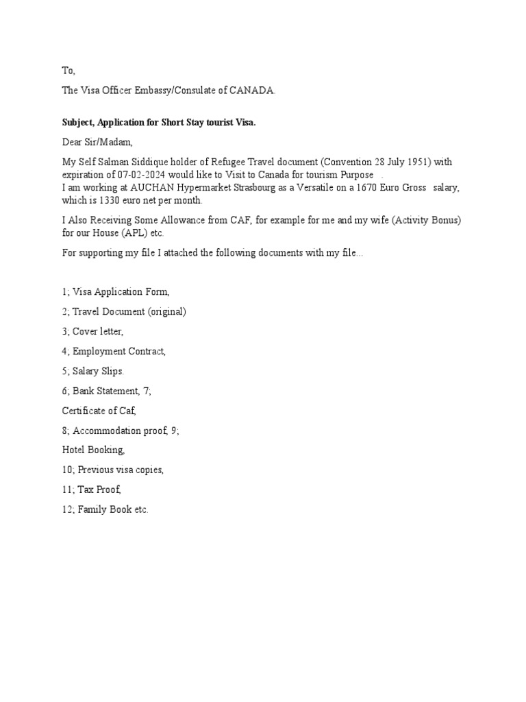 Cover Letter For Canada Visa | PDF
