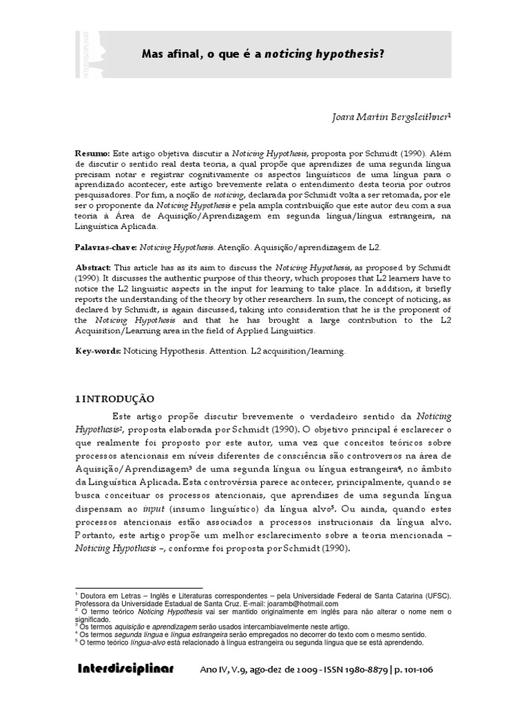 O que é a Noticing Hypothesis? Uma discussão sobre a teoria proposta ...