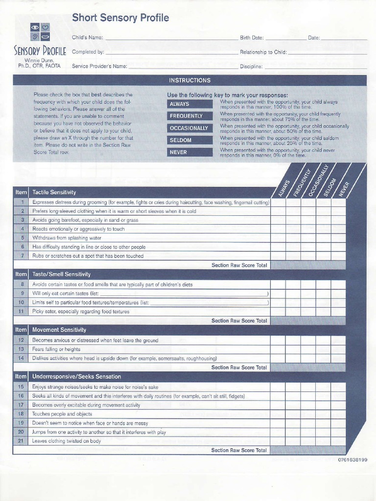 Short Sensory Profile | PDF