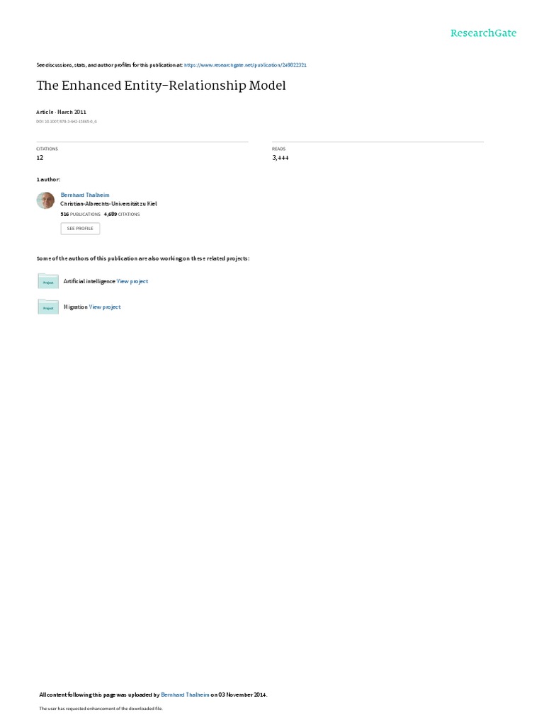The Enhanced Entity-Relationship Model | PDF | Conceptual Model | Databases