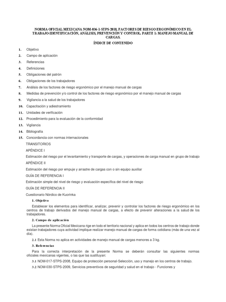 Norma Oficial Mexicana Nom 036 | PDF | Factores humanos y ergonomía ...