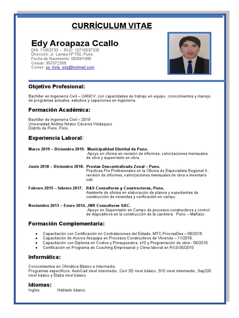 CV - Edy Aroapaza Ccallo | PDF