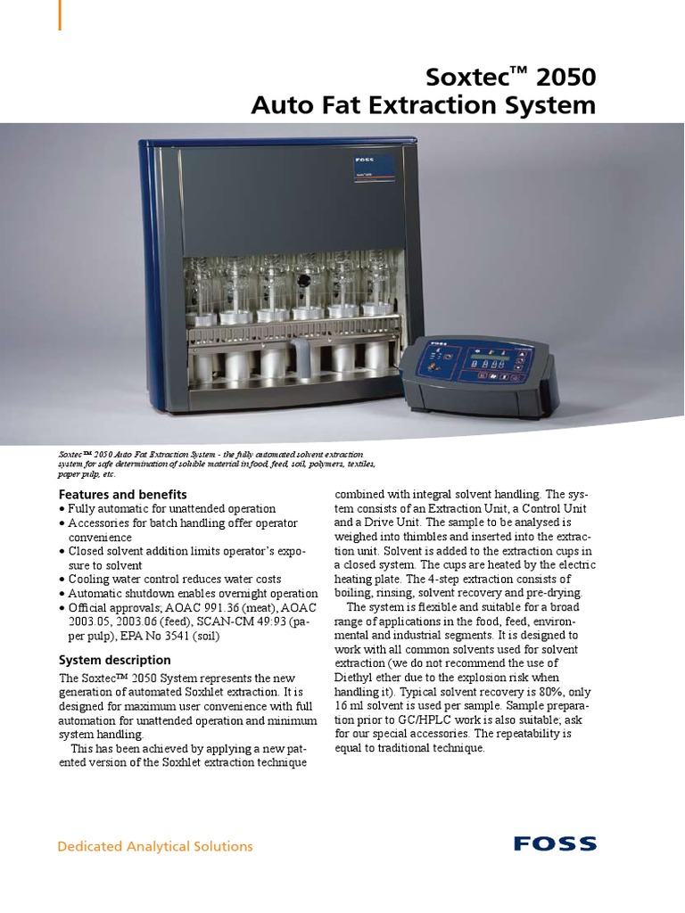 Soxtec 2050 Auto Fat Extraction System: Features and Benefits | PDF ...