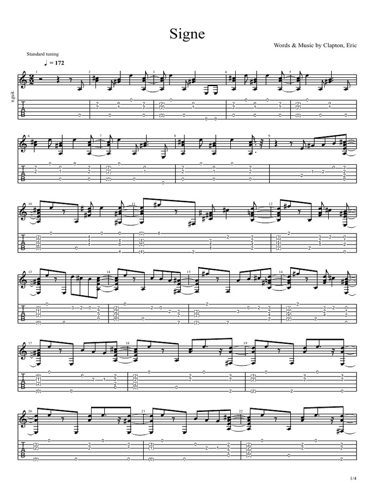 Lyrics and Guitar Chord Chart for "Signe" by Eric Clapton | PDF