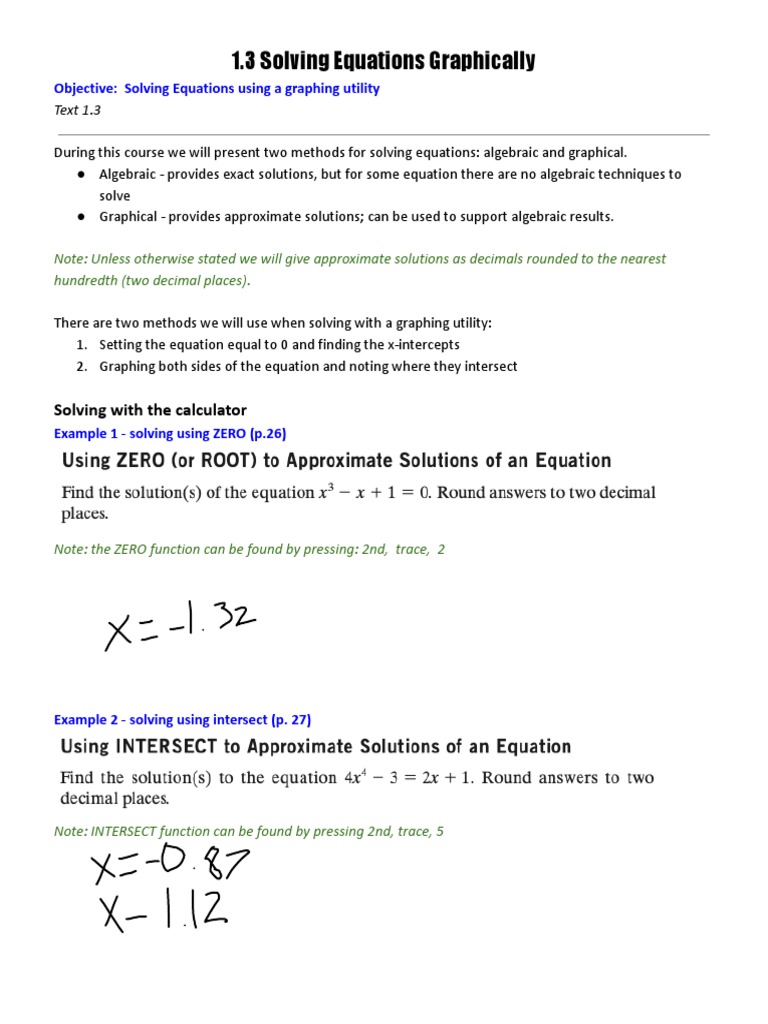 1.3 Notes - Solving Equations Graphically | PDF