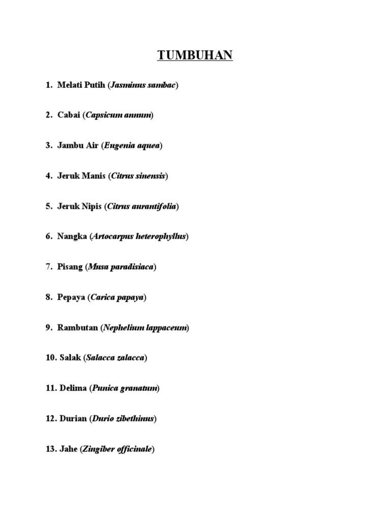 Nama Latin Tumbuhan | PDF