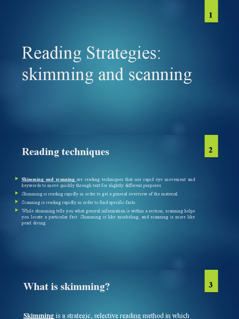Reading Strategies: Skimming and Scanning | PDF | Speed Reading ...