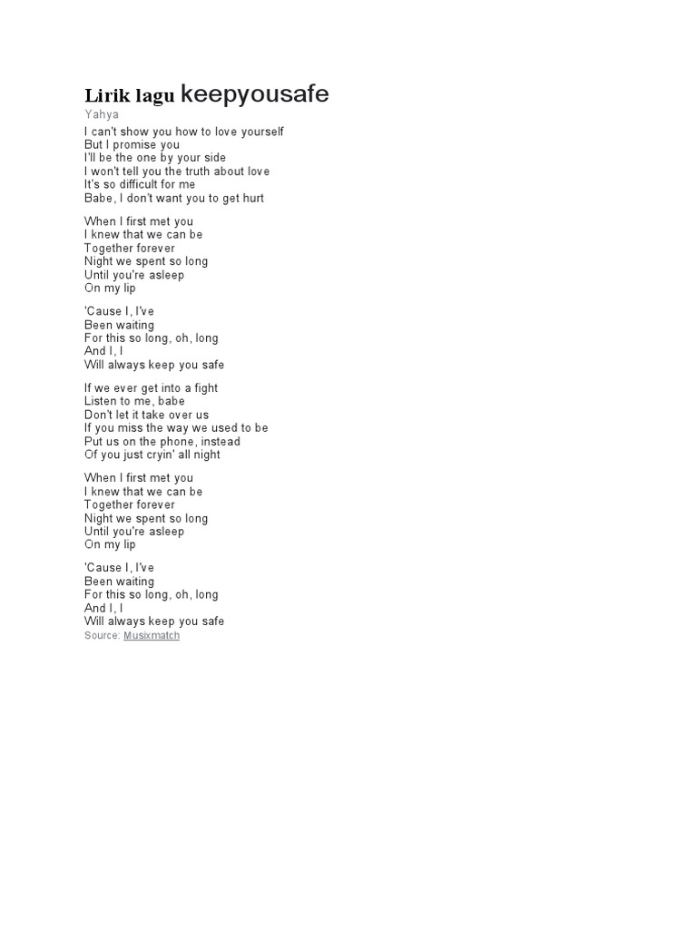 Lirik Lagu "Keep You Safe" oleh Yahya | PDF