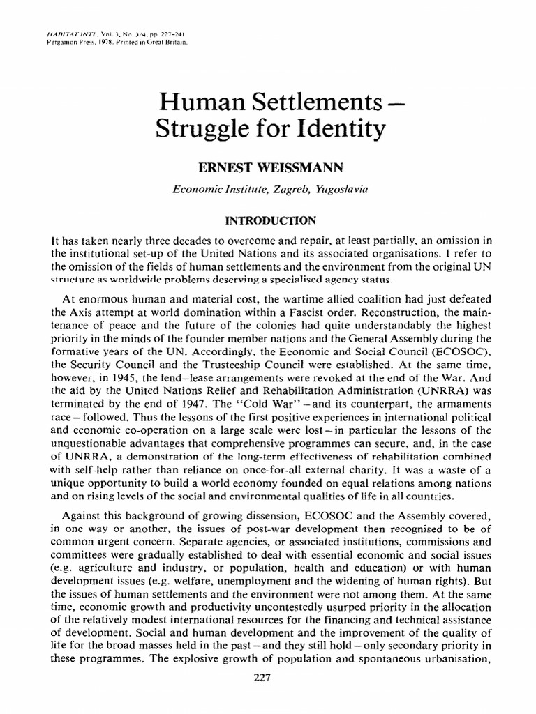 Weissmann - Human Settlements - Struggle For Identity | PDF | United ...