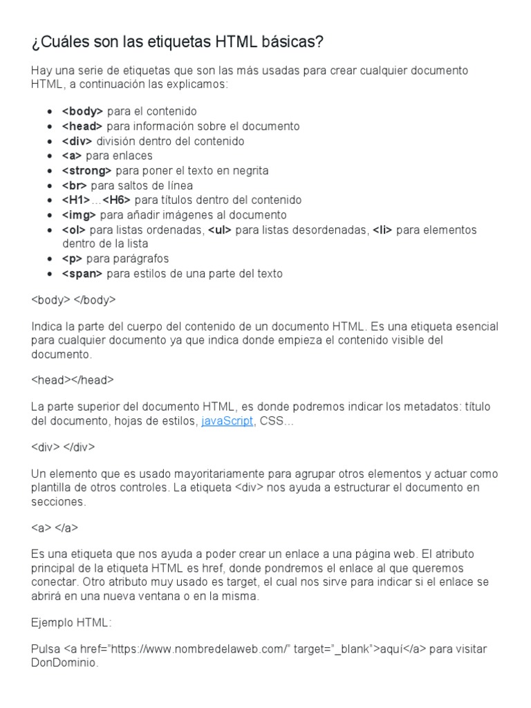 Etiquetas HTML Básicas | PDF | HTML | Hipervínculo