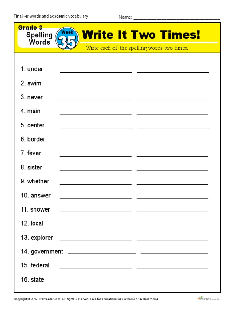 3rd Grade Spelling Words Week 35 | PDF | Vocabulary | Communication
