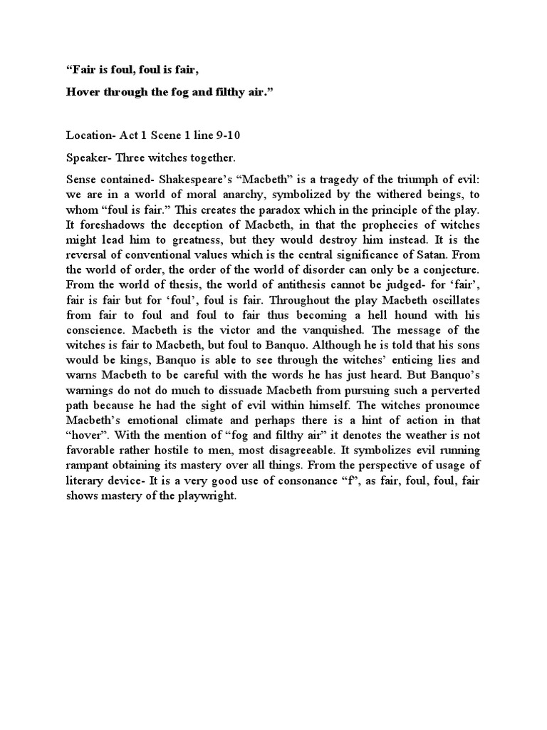 Fair Is Foul, Foul Is Fair, Hover Through The Fog and Filthy Air. | PDF | Macbeth