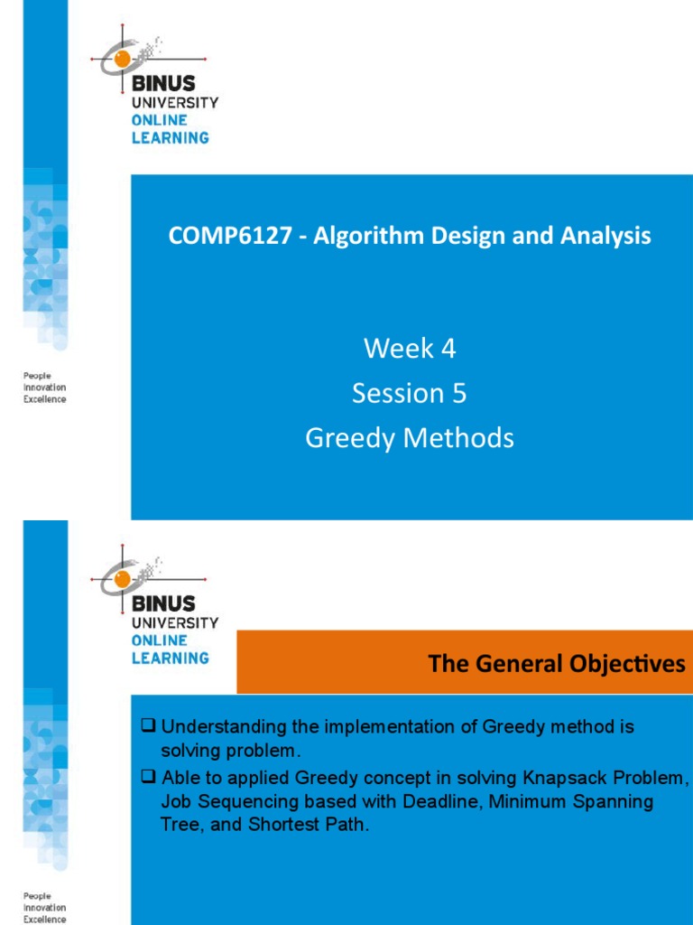 Week 4 Session 5 Greedy Methods: COMP6127 - Algorithm Design and ...