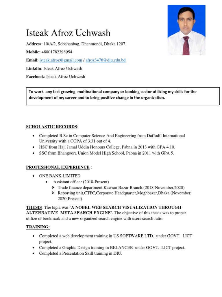 Isteak Afroz Uchwash Resume | PDF | Bangladesh | Computing
