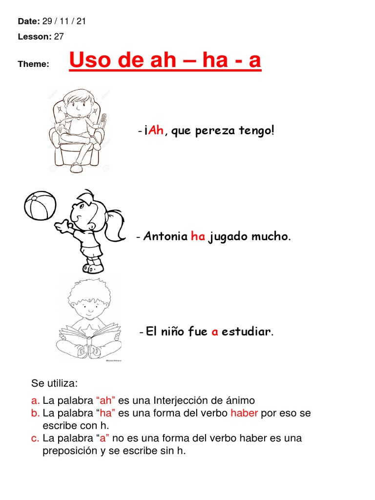 Uso de "ah", "ha" y "a" en español | PDF
