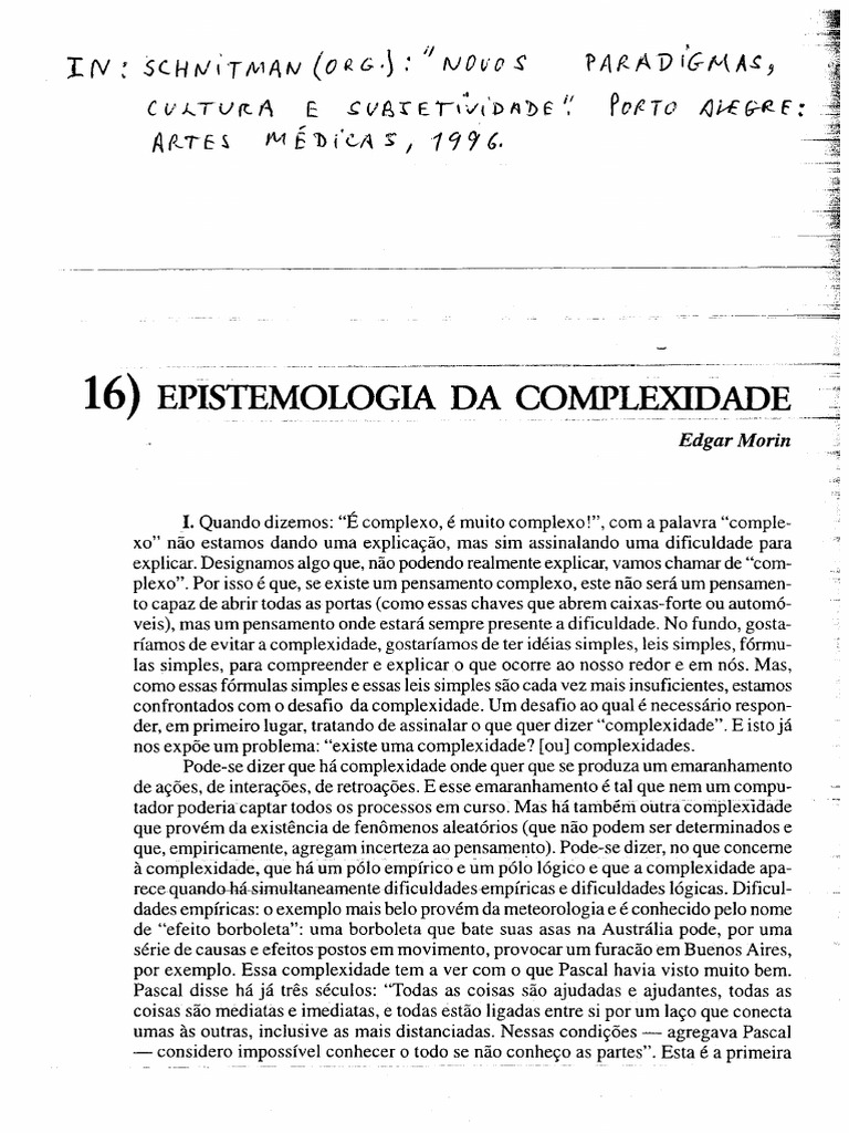 Morin-Epistemologia Da Complexidade | PDF