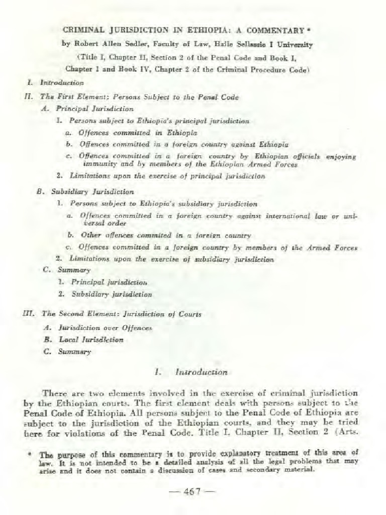 Criminal Jurisdiction in Ethiopia | PDF