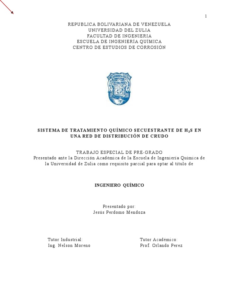 Sistema de Tratamiento Quimico Secuestrante de H2S Tesis Jesus Perdomo ...