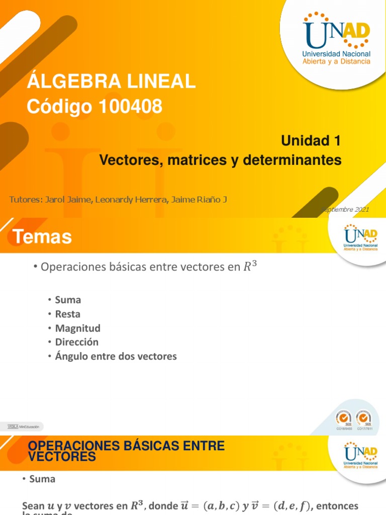 Operaciones Basicas Vectores Yeim | Descargar gratis PDF | Vector Euclidiano | Sustracción